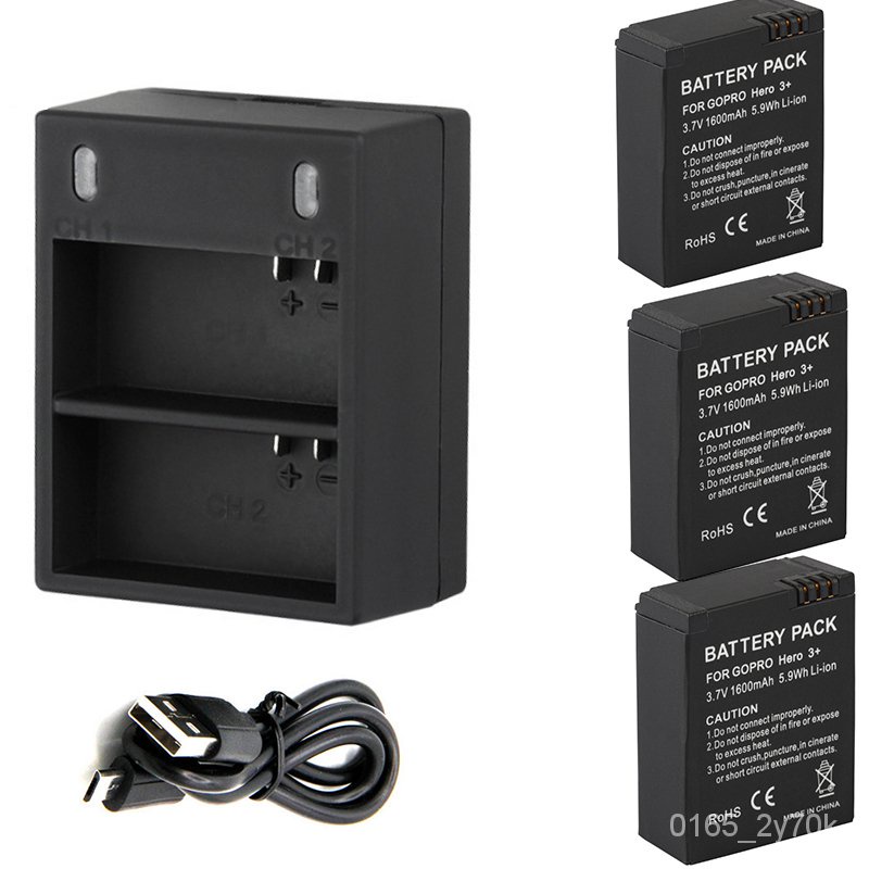 1680mAh For Gopro Hero 4 Battery Replacement LED 2-Slots USB Charger ...