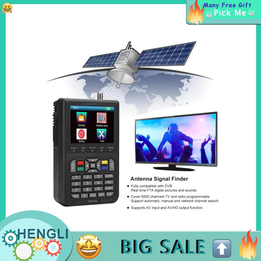 เครื่องวัดสัญญาณดาวเทียมดาวเทียมสีดํา Hengli V9 3.5in Lcd Dvb (100-240V ...
