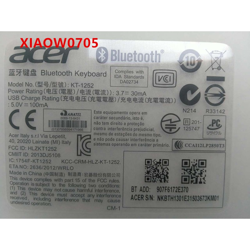 acer acer คีย์บอร์ดบลูทูธสําหรับ w 700 w 3-810 p3-131 ee 3 - zib4pk_mc4 ...