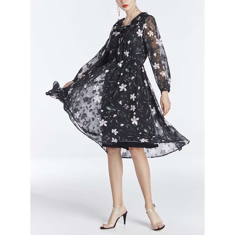 Espada Dress ลายดอกไม้ สีดำ Size XL รุ่น Floral Print Dress 3986 ...