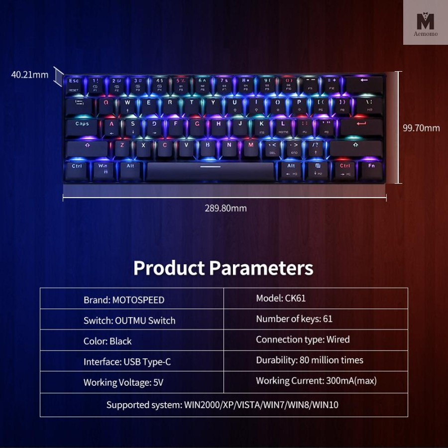 MOTOSPEED CK61 คีย์บอร์ด (G7122) Gaming Mechanical Keyboard RGB ...