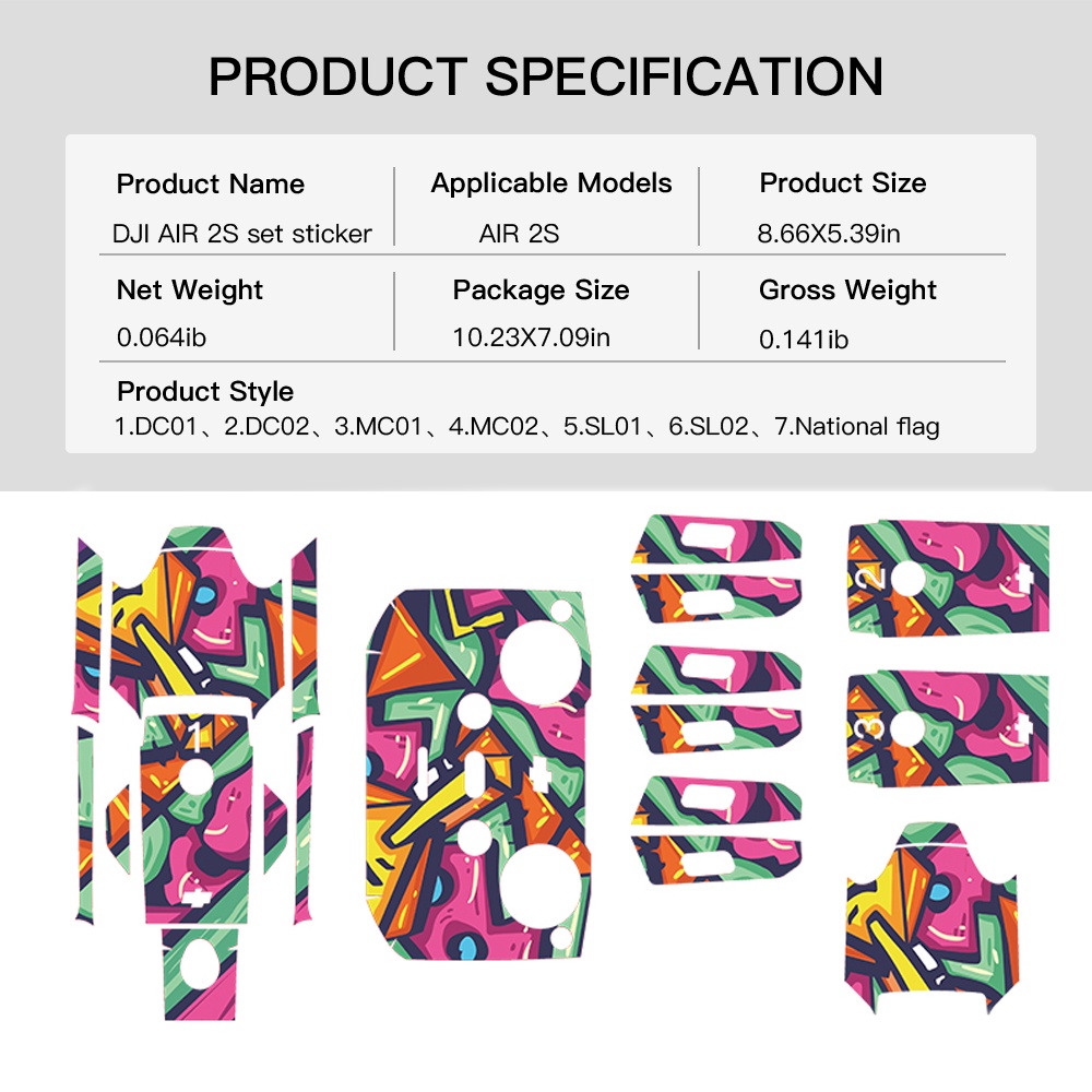 UAVWaterroof DJI Air 2S Drone Stickers Colorful VC Skin for DJI Air 2s ...
