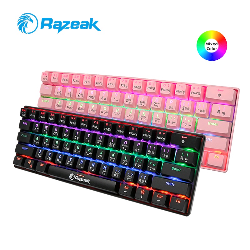 Razeak RK-X41 TKL 60 Keyboard Gaming แมคคานิคอล บลูสวิตช์แท้ คีย์บอร์ด ...