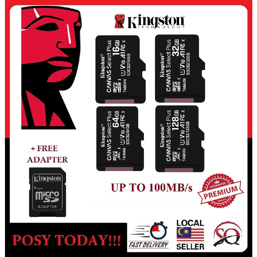 LOCAL STOCK Kingston Canvas Select Plus Class 10 100MB/s 8GB/16GB/32GB/64GB/128GB Micro SD MSD ...