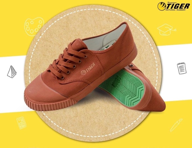 รองเท้าผ้าใบนักเรียน ไทเกอร์(Tiger) 205 สีน้ำตาลดำขาว พื้นเขียว รองเท้า ...