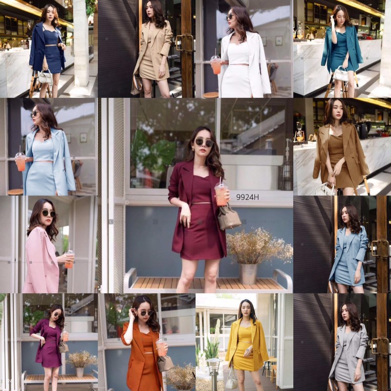 ชุดเซตผู้หญิง | Set สูท 3 ชิ้น เสื้อสูทเบลเซอร์แขนยาว ผ้าซาร่า (9924) | Shopee Thailand