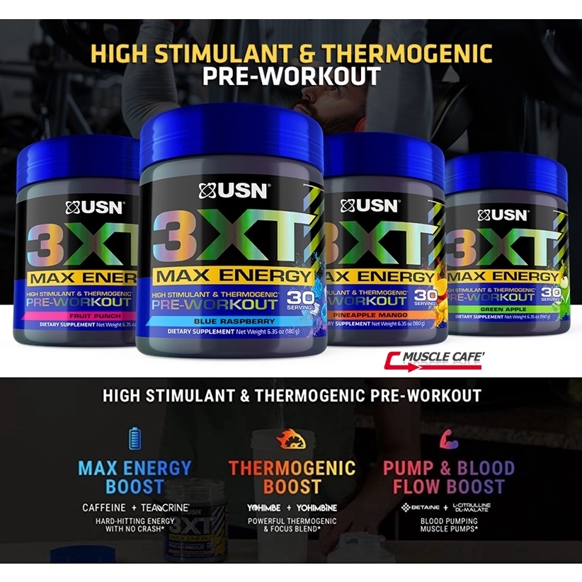 USN 3XT MAX ENERGY Pre-Workout (30Servings) พรีเวิร์คเอาท์ เพิ่ม ...
