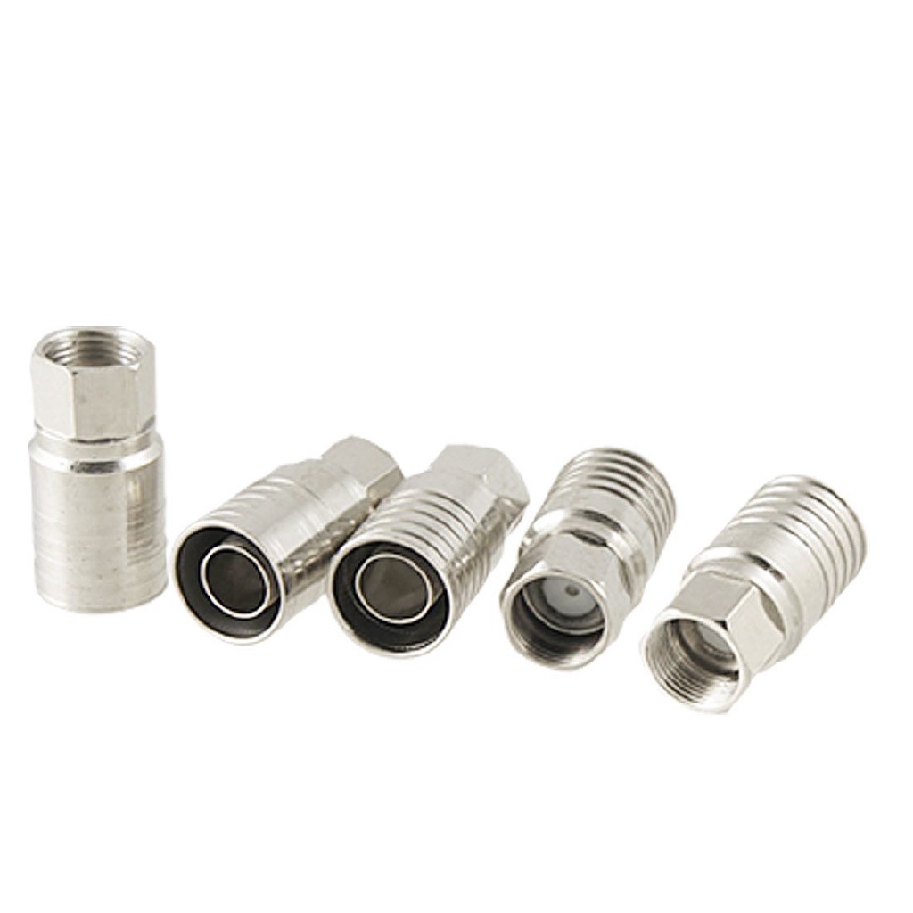 ☢๑Silver Tone Hex Crimp F-Type Coaxial Connector for RG11 Cable 5pcs ...