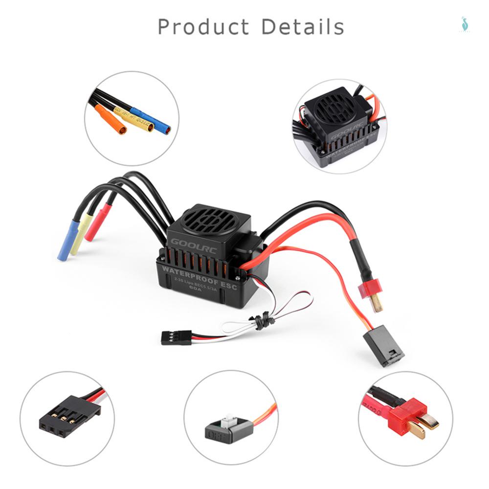 sprcmyGoolRC Waterproof 60A Brushless ESC Electric Speed Controller ...