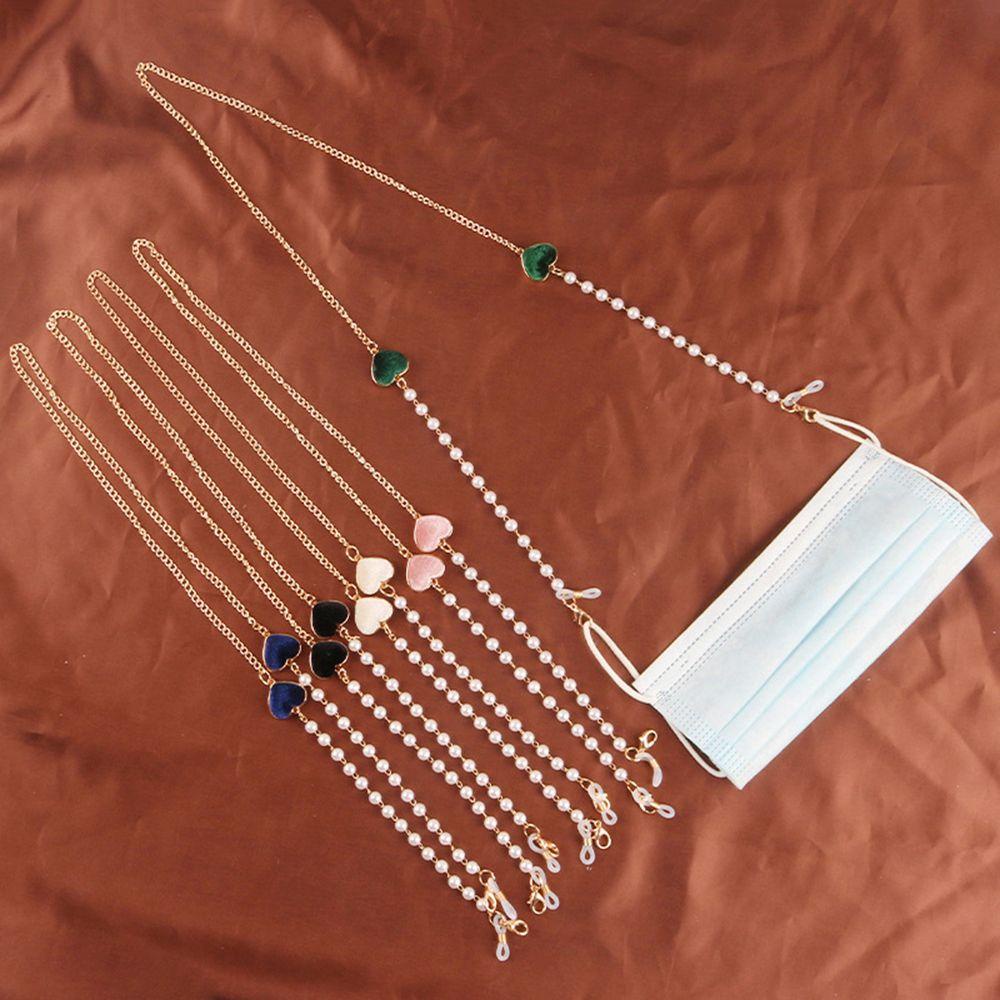 Upstop สายโซ่คล้องแว่นตา ผ้ากํามะหยี่ ประดับไข่มุก อะคริลิค รูปหัวใจ ...