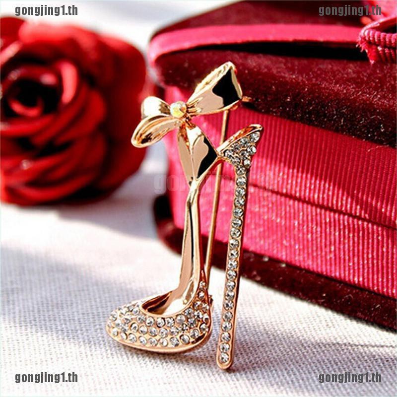COD Gold plated High-heeled shoe Brooch Pin Stunning Crystals ...