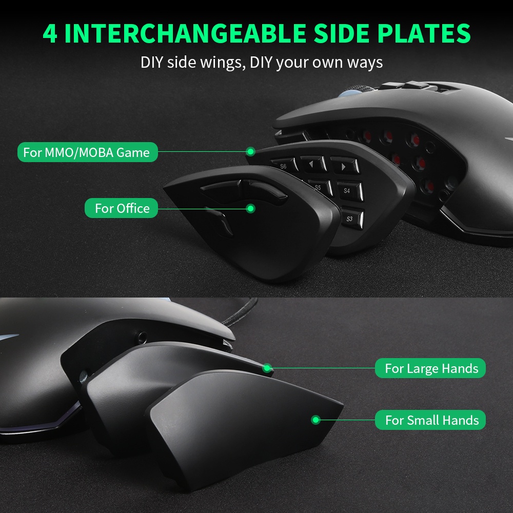 Delux M631 Wired MMO Gaming Mouse RGB Backlit 9 Side Buttons High ...