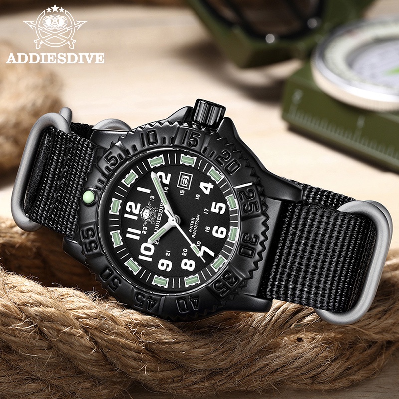 Addies dive Sport Watches Luminous tube Military NATO Nylon Wrist Watch ...