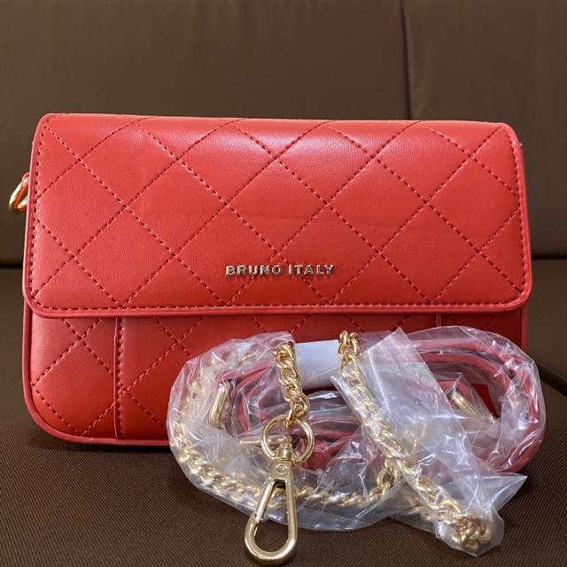 BRUNO ITALY แท้ ????% แบบสะพาย สีส้มอิฐ ขนาด 8.5x6x3นิ้ว สายถอดได้ ด้าน ...