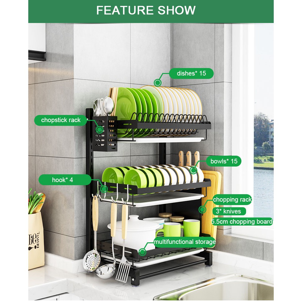 NETEL Kitchen Tools Stainless Steel 2 Tier Dish Rack Double Sink ...