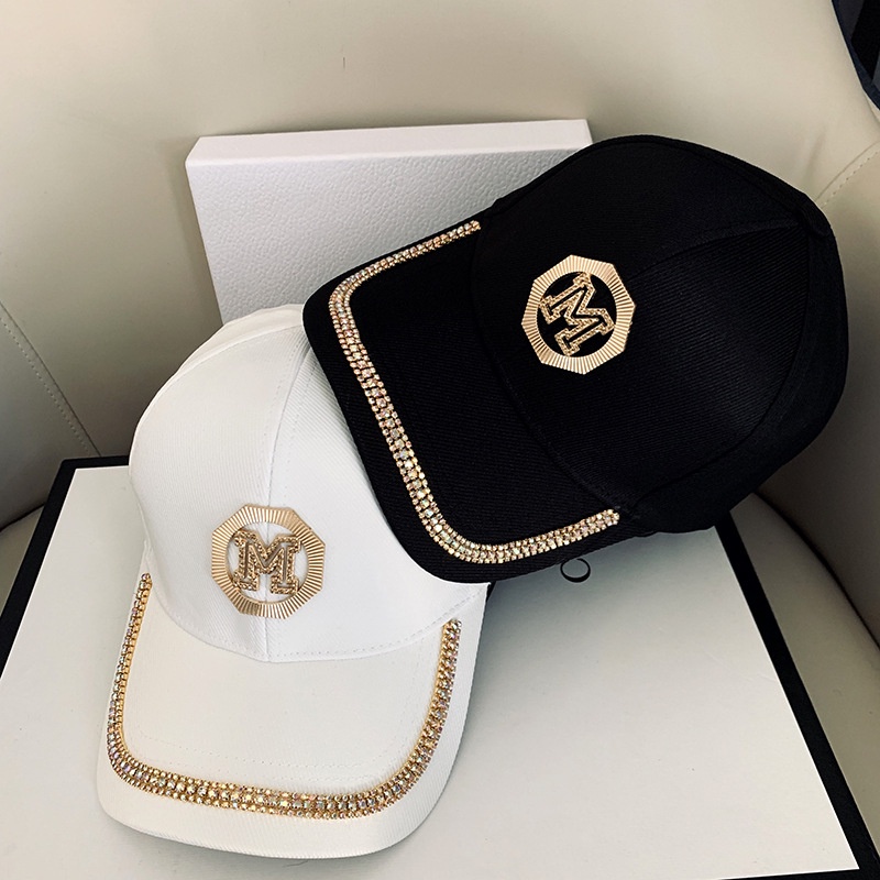 2021 Fashion Hot Sale Rhinestone Letter M Baseball Cap Female Solid ...