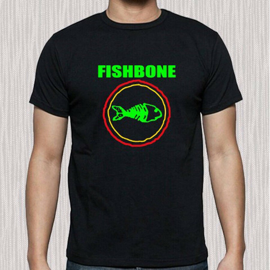 เสื้อยืดผ้าฝ้ายระบายอากาศพิมพ์ลาย Fishbone Band สําหรับผู้ชาย ...