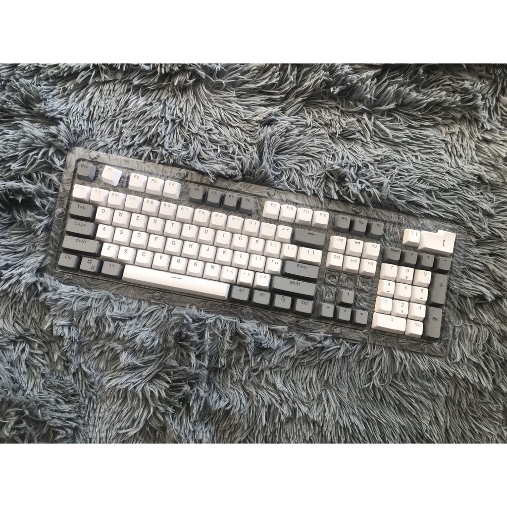 เซ็ตปุ่มคีย์แคป PBT Keycap Doubleshot ไฟลอด สีขาว เทา 106 ปุ่ม Keycap ...
