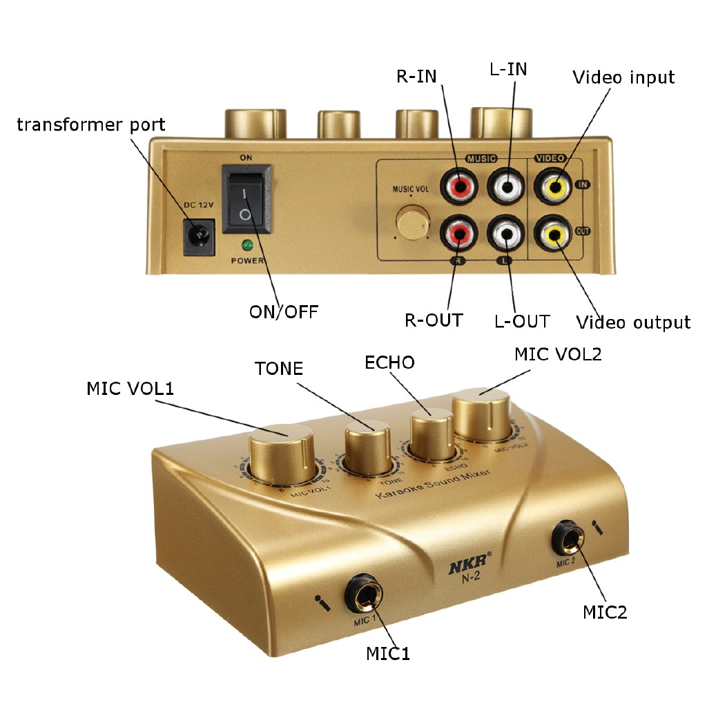 Sound Mixer Dual Mic Inputs With Cable for Stage Home KTV - qjs_3wx5ky ...