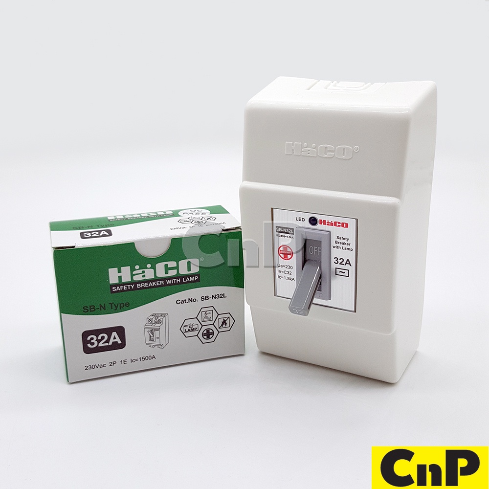 HaCO เซฟตี้เบรกเกอร์ Safety Breaker 32A SB-N32L ฮาโก้ มีสัญญาณไฟ พร้อม กล่องเบรกเกอร์ | Shopee ...