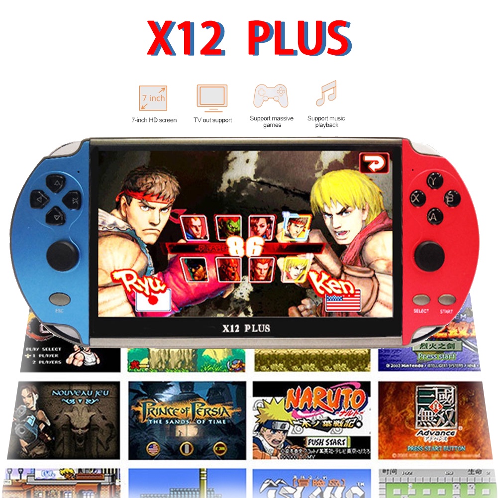 X12 Plus เกมคอนโซลวิดีโอเกม 7 นิ้ว / 1000 เกม 16GB จอยสติ๊กคู่ แบบมือ ...