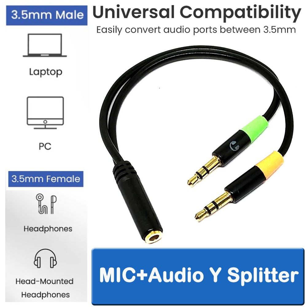 Headphone Audio Splitter Cable Female to 2 Male 3.5mm Jack Splitter ...