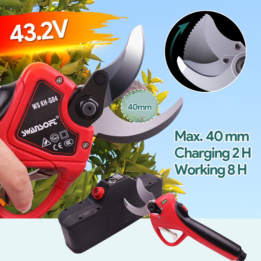 มีดทำสวน：SWANSOFT 43.2V Electric Branch Cutter runing Shear ...