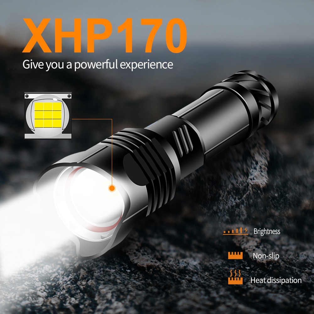 XH170 LED Flashlight Torch Tactical Flash Light Suer owerful USB ...