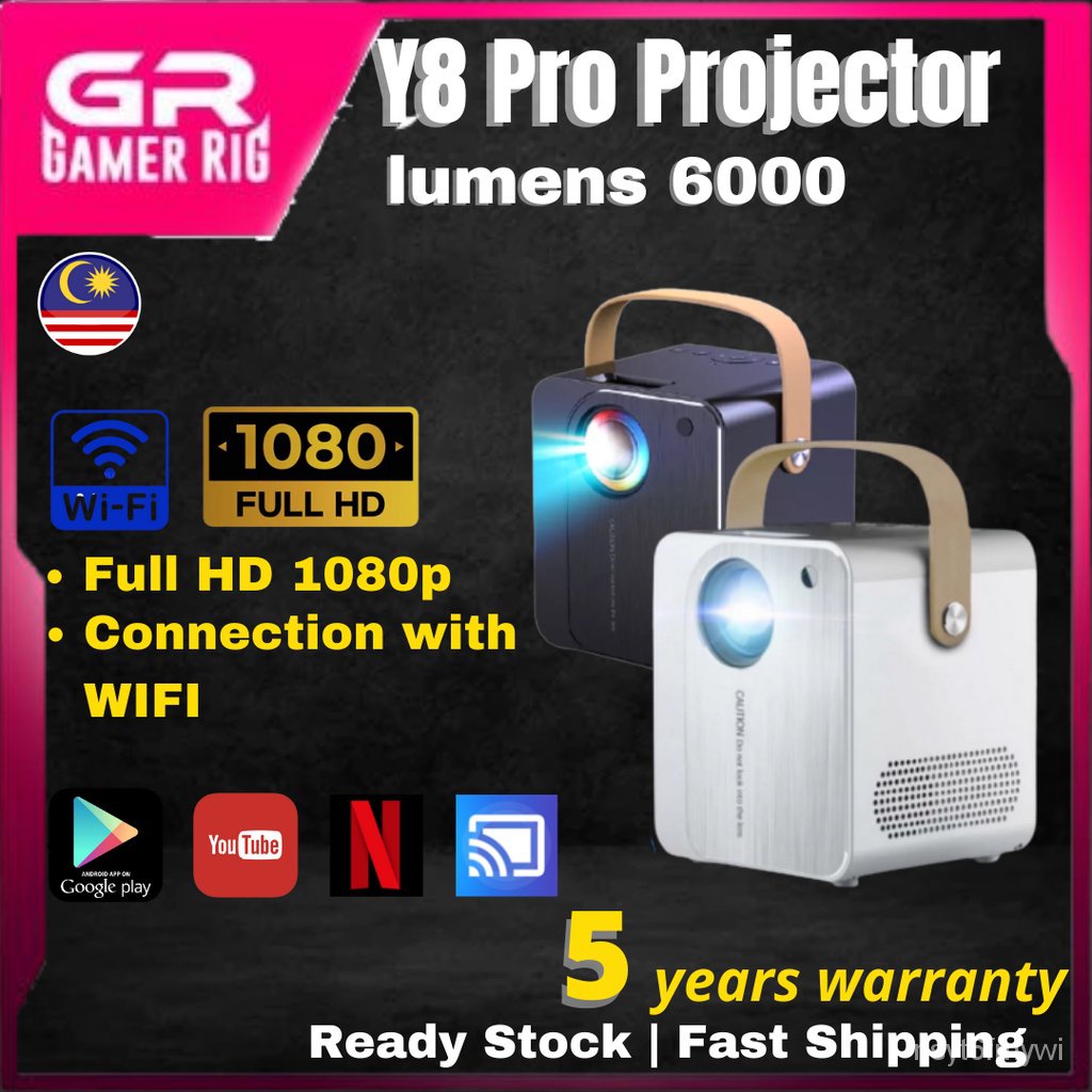 2021[100% Quality] LUMOS Projector Y8 Mini 6000 Lumens HD 1080P 4K WiFi ...