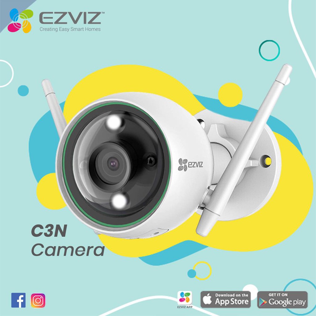 Ezviz (1080p) กล้องวงจรปิดภายนอก รุ่น C3N Color Night 1080p Outdoor Wi ...