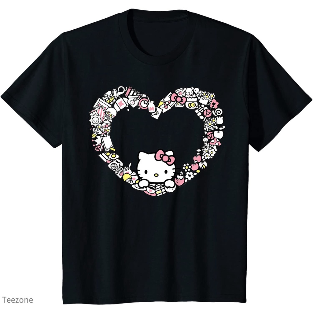 เสื้อยืดคอกลม แขนสั้น ผ้าฝ้าย พิมพ์ลาย Hello Kitty Heart Favorite ...