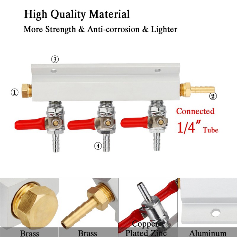 3 Way Co2 Gas Distribution Block Manifold With 7Mm Hose Barbs Home ...