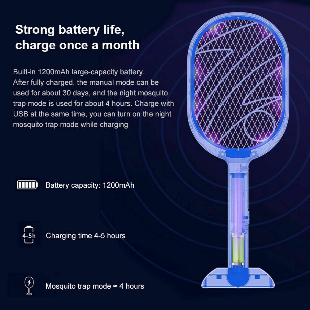 Hot Sale 3000V Electric Insect Racket Swatter Zapper USB 1200mAh ...