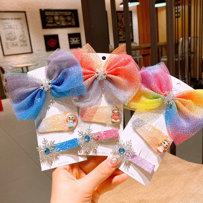 3PcsSet Girls Sweet Frozen Princess Aisha Bow Rainbow Hair Clips Kids ...