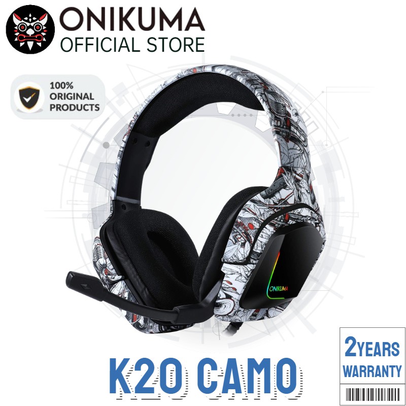 Onikuma K20 White Camo Gaming Headset with Mic Stereo Surround Sound ...