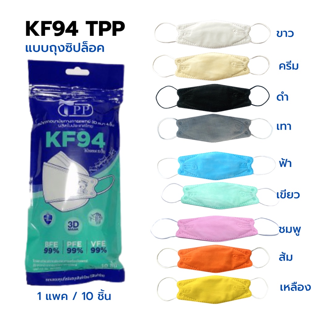 New TPP KF94 MasK ถุงซิปล็อค 1 แพค 10 ชิ้น เกรดทางการแพทย์ มี อย. หน้ากากอนามัยทรงเกาหลี แมสทรง ...