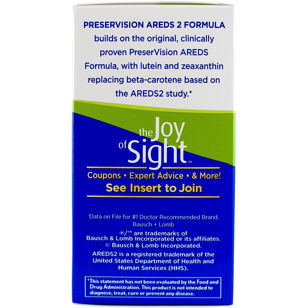 Bausch Lomb PreserVision AREDS 2 Eye Vitamin Mineral Supplement Soft ...