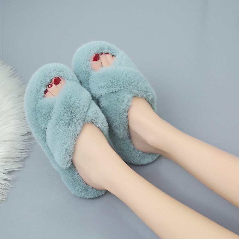 Net red plush slippers women's outer wear 2020 new autumn fashion cross ...