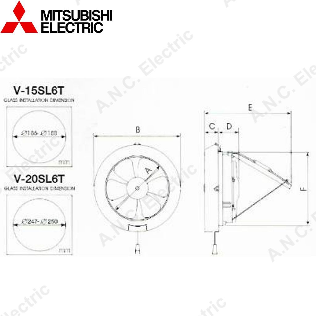 MITSUBISHI พัดลมระบายอากาศ ติดกระจก 6 นิ้ว รุ่น V-15SL6T - ancelectric ...