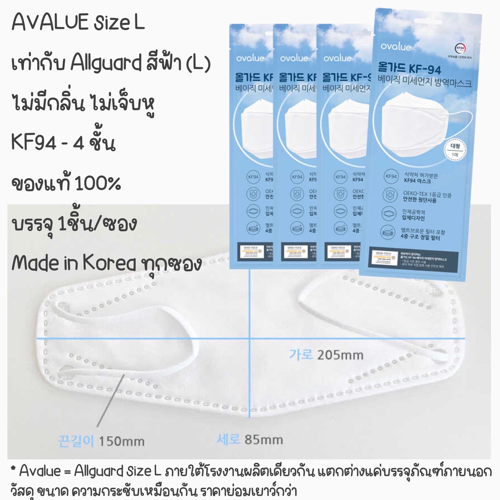 พร้อมส่งซองละ 1 ชิ้น แมสเกาหลี Allguard KF94 ทุกไซส ทุกขนาด ของแท้ 100 ...