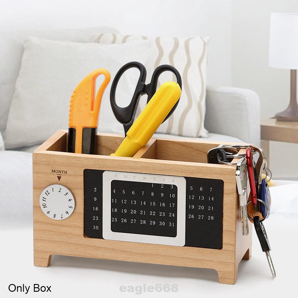 Storage Box Wooden With Calendar Container Desk Organizer Gift Office ...