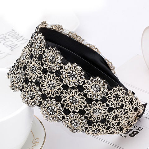 Hairband Korean Broad-brim Simple Embroidery Fabric Pressed Rhinestones ...