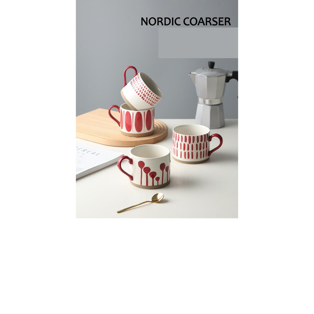 ถ้วยคู่：450ML Red Stoneware Mug Creative Ceramic Coule Breakfast Water ...