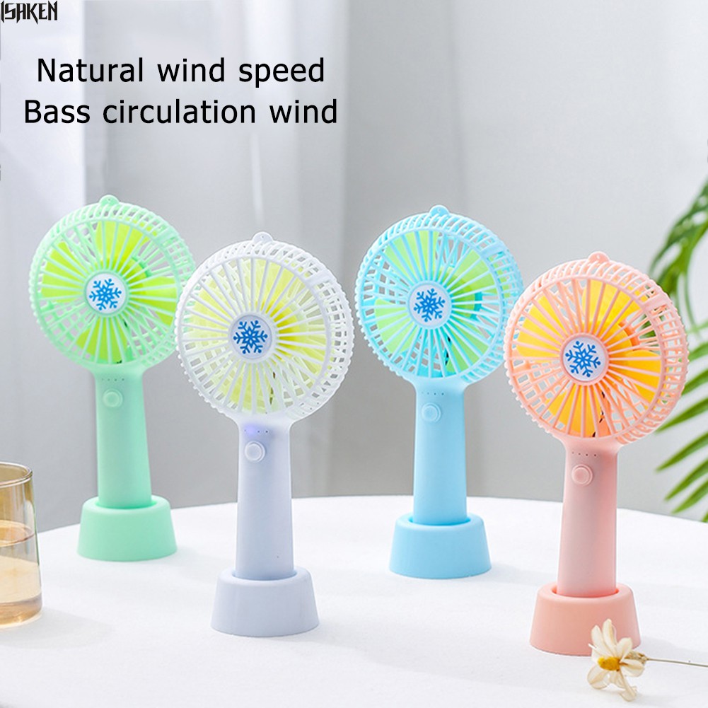 Handheld Mini Fan LED Light Base Battery USB Rechargeable Desk Fan 3 ...