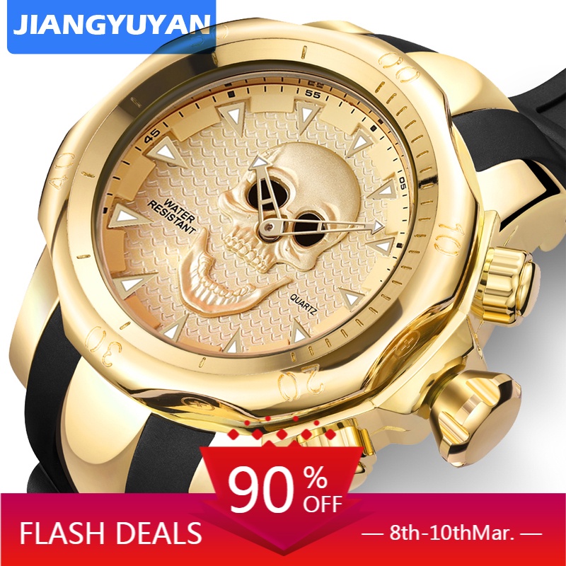 Skull Watch Men Big Dial 3D Rotating Mens Watches Top Brand Luxury ...