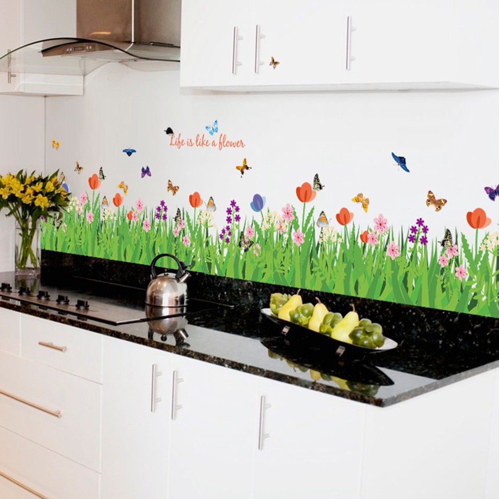 Blu2_Grass Butterfly Flower Baseboard สติ๊กเกอร์ Pvc สําหรับติดตกแต่ง ...