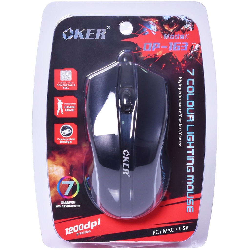 เมาส์OKER OP-163 Mouse USB 7 Colour Lighting Mouse มีไฟ7สี มีสาย ...
