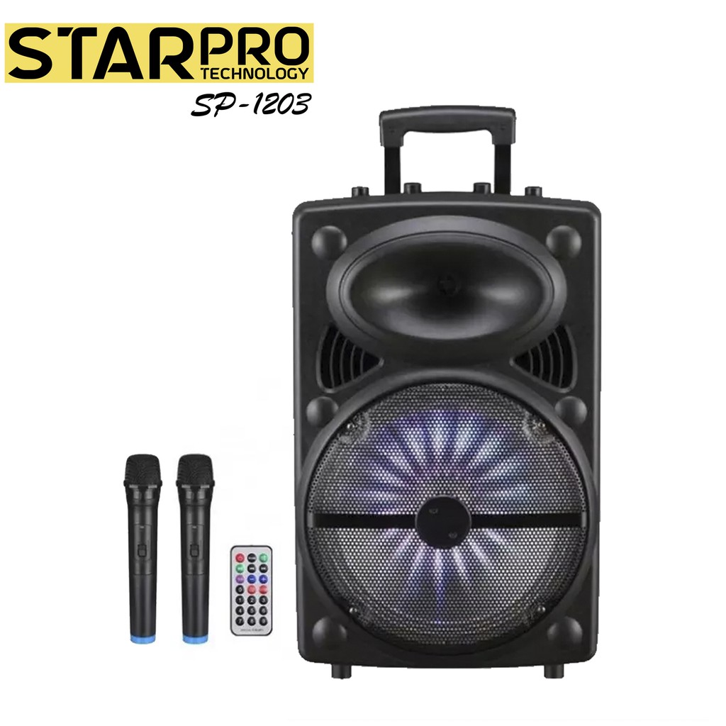 ลำโพงบลูทูธ SP-1203 ขนาด 12 นิ้ว ไมค์ลอย 2 ตัว Professional battery speaker system | Shopee Thailand
