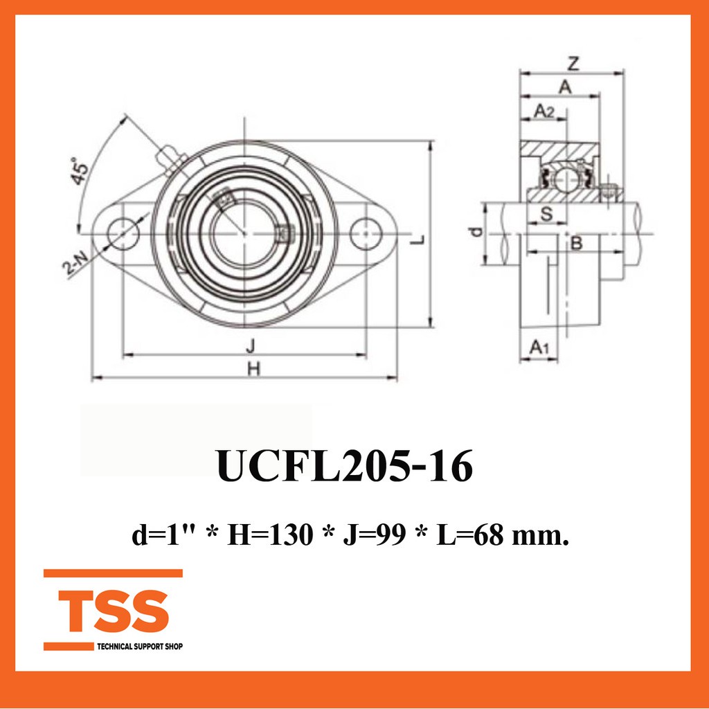UCFL205-16 ตลับลูกปืนตุ๊กตา BEARING UNITS ( เพลา 1 นิ้ว , 25.40 มิล ...