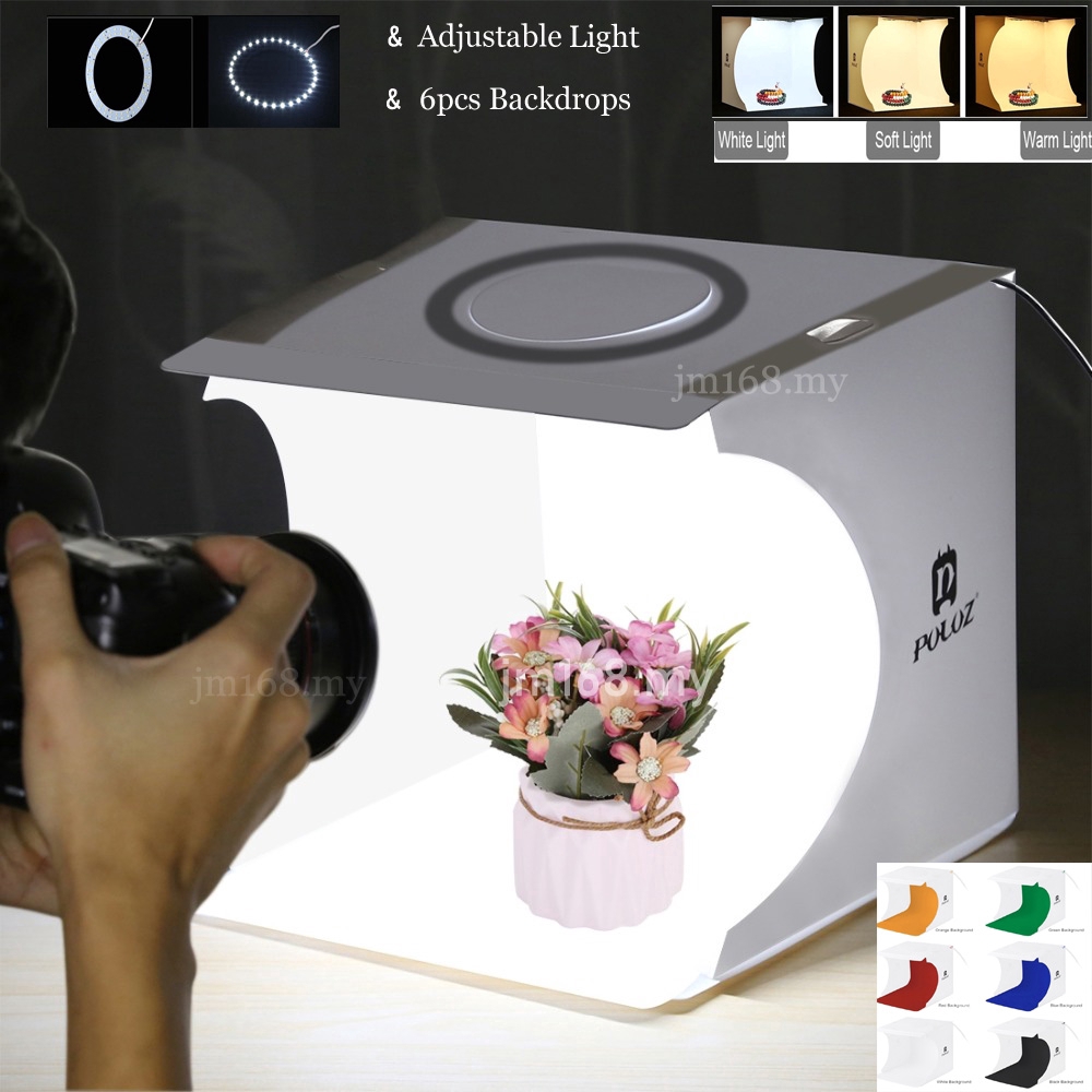 PULUZ 20cm Adjustable LED Ring Light box Lightbox Mini Folding Photo ...